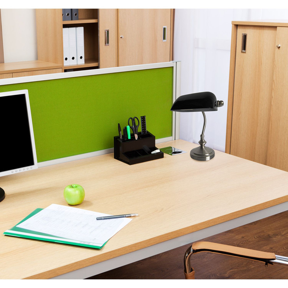 Mini Bankers Desk Lamp with Glass Shade - 10" - Silver & Black ...