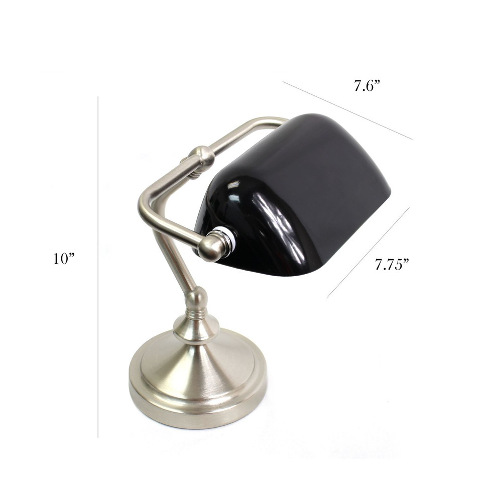 Mini Bankers Desk Lamp with Glass Shade - 10" - Silver & Black ...