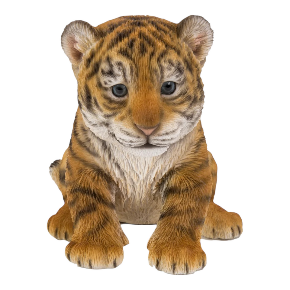 7" Sitting Tiger Cub Outdoor Garden Statue | Christmas Central