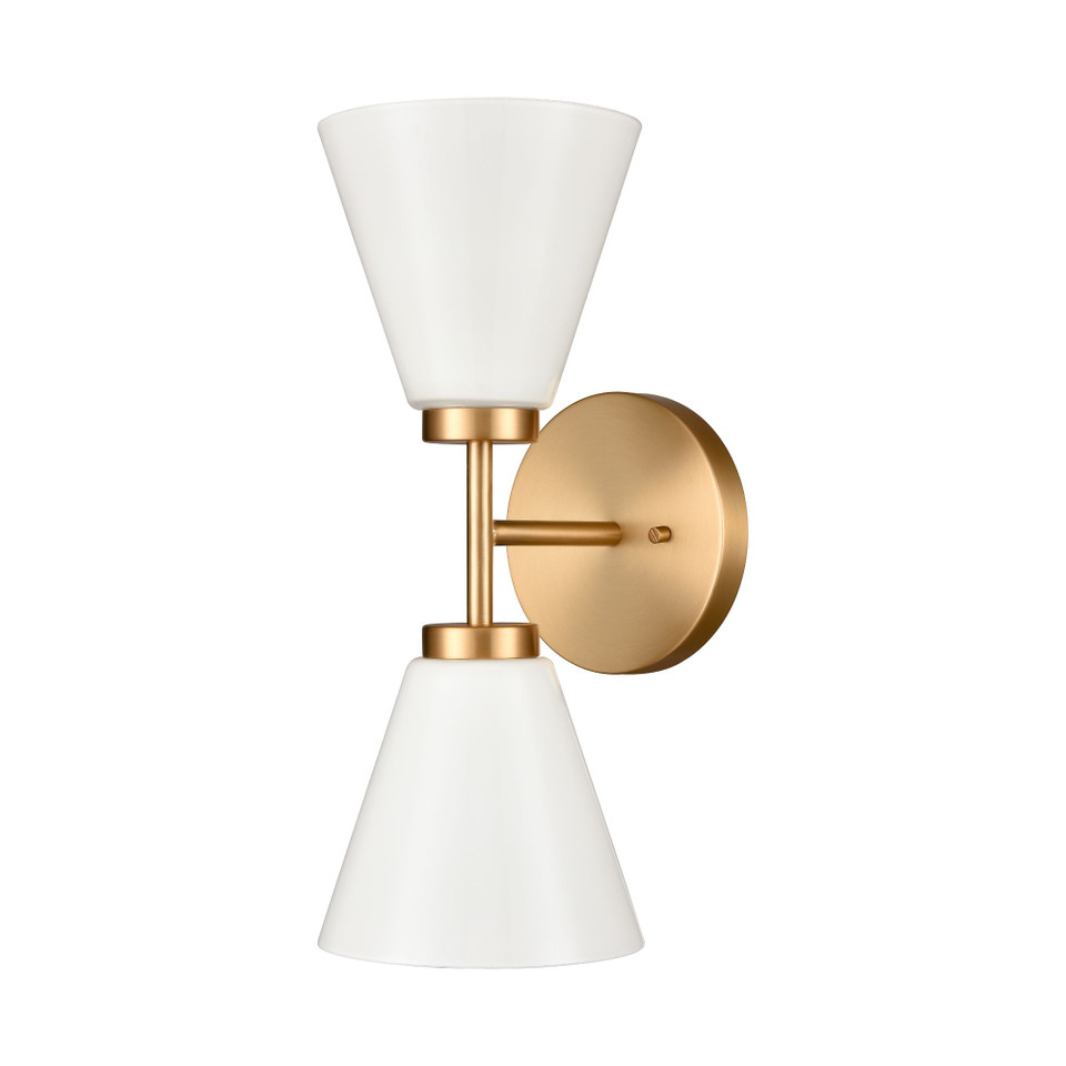 15" Brushed Gold High Vanity 2-Light Fixture with Twin Shades ...