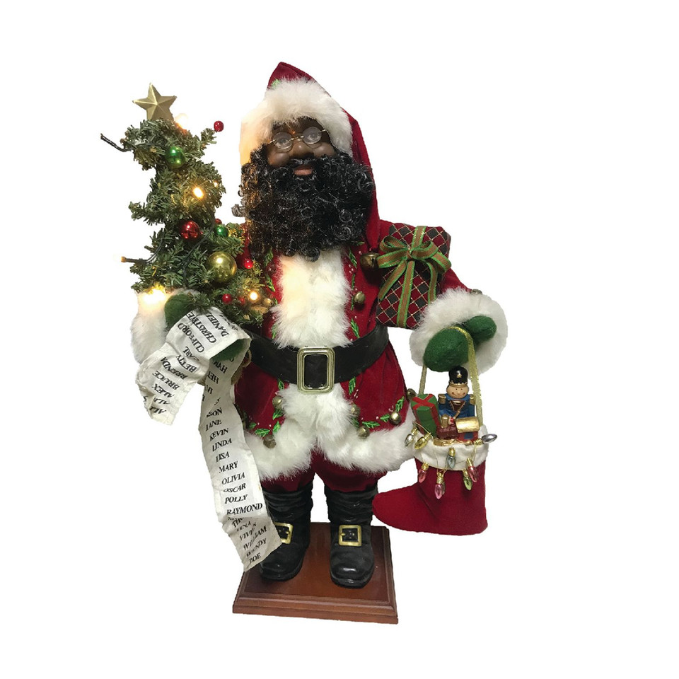25" Pre-Lit African American Santa Christmas Figurine with Naughty or ...