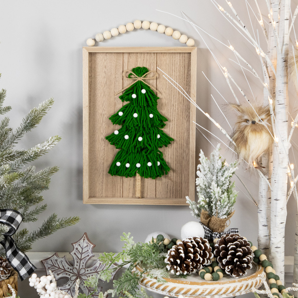 14" Knitted Christmas Tree Wooden Framed Wall Sign | Christmas Central