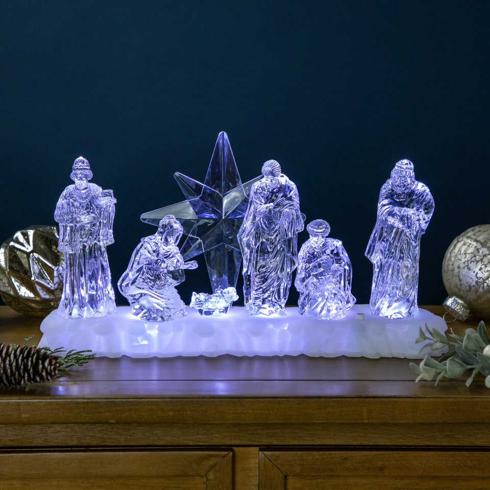 LED Lighted Nativity Scene Acrylic Christmas Decoration - 12.25 ...
