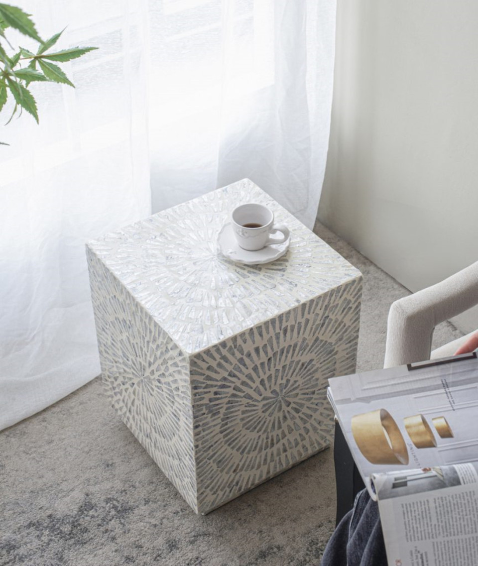 Square Starburst Capiz Inlay Accent Stool - 17.75" | Christmas Central