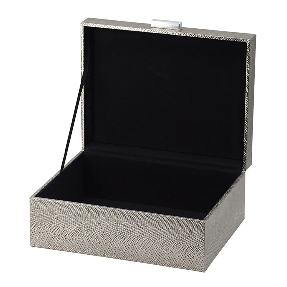 Set of 2 Silver Snakeskin Textured Contemporary Rectangular Boxes with ...