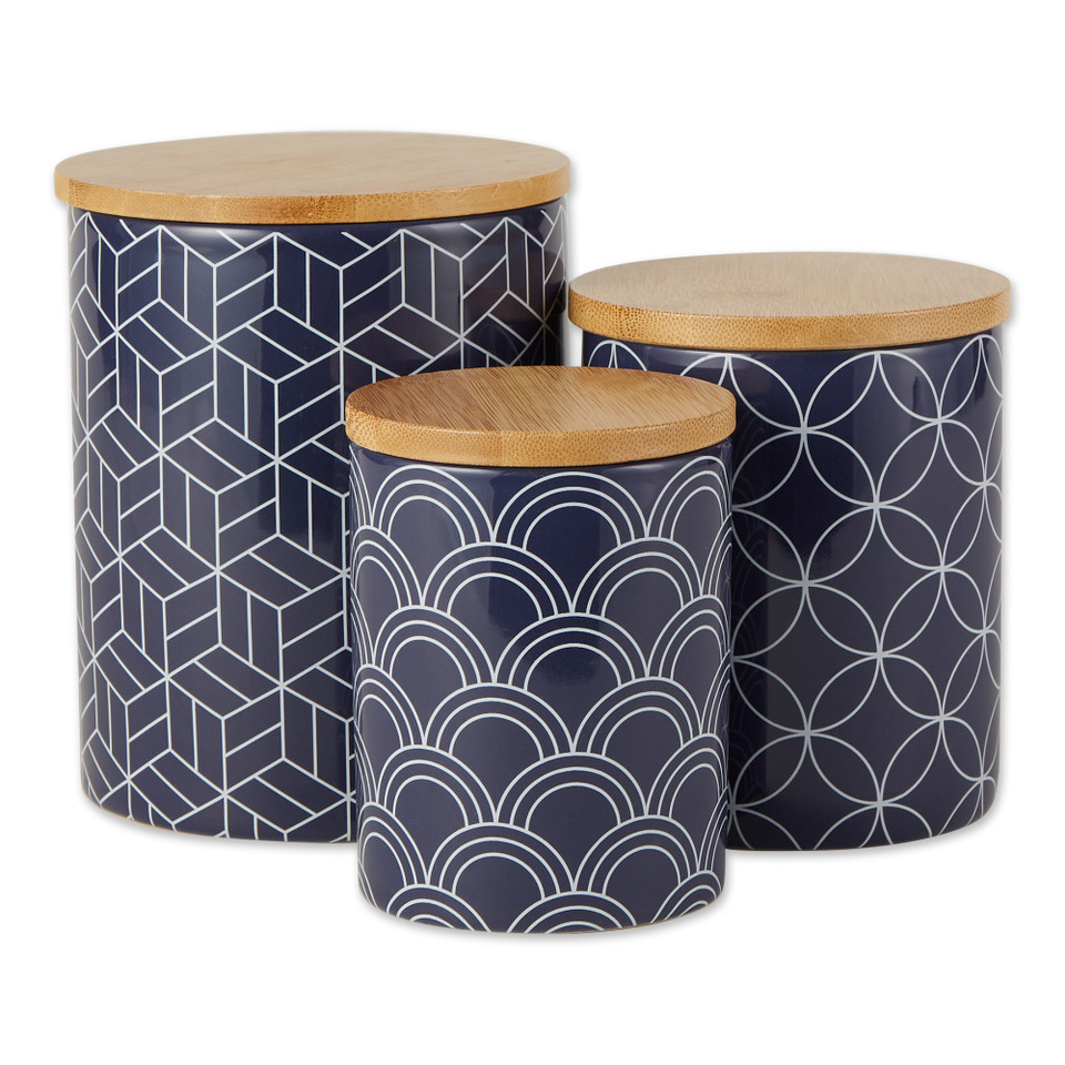 Geometric Kitchen Storage Canisters - 5.5" - Blue & White - Set of 3 ...