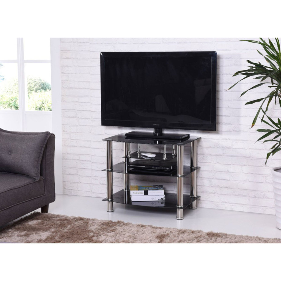 27.5" Black Contemporary Style Wide Glass TV Stand | Christmas Central