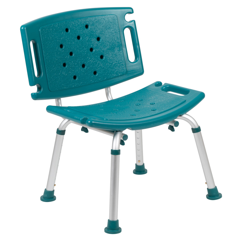 32.25" Teal Blue Adjustable Bath & Shower Chair with Extra Large Back ...