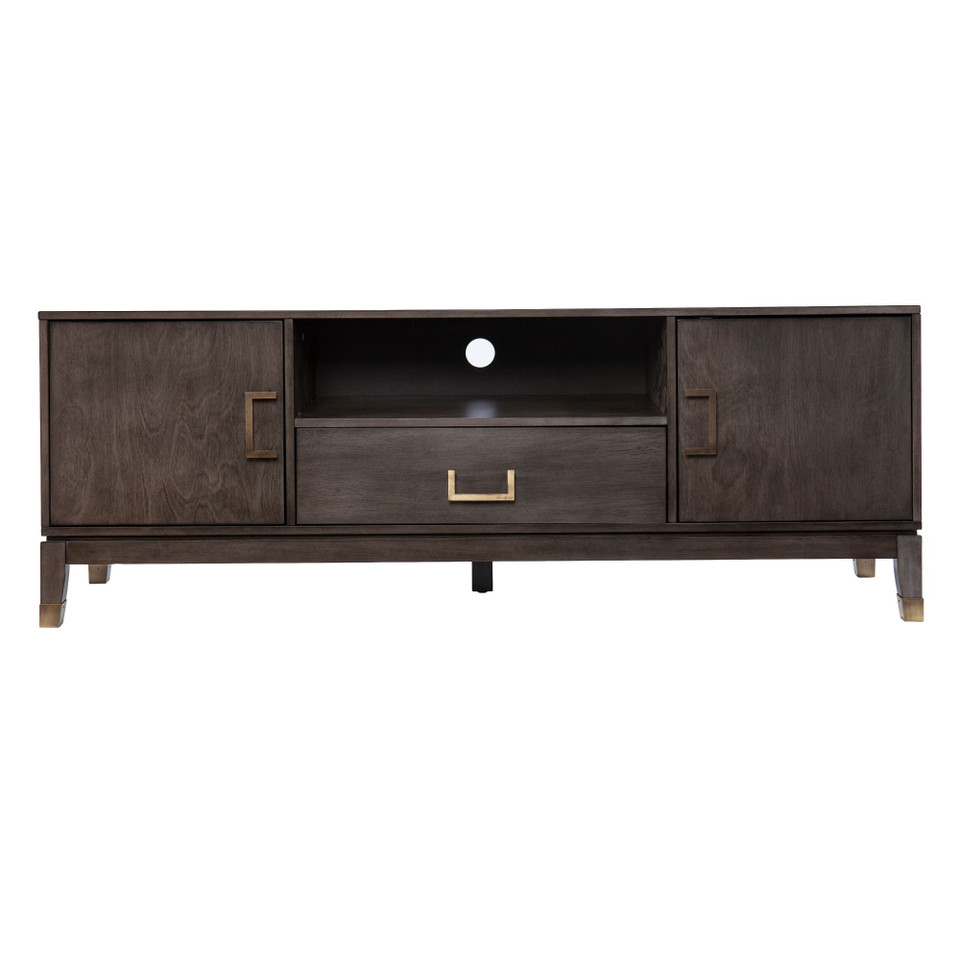 63.25" Brown & Gold Rectangular Media Stand with Storage | Christmas ...