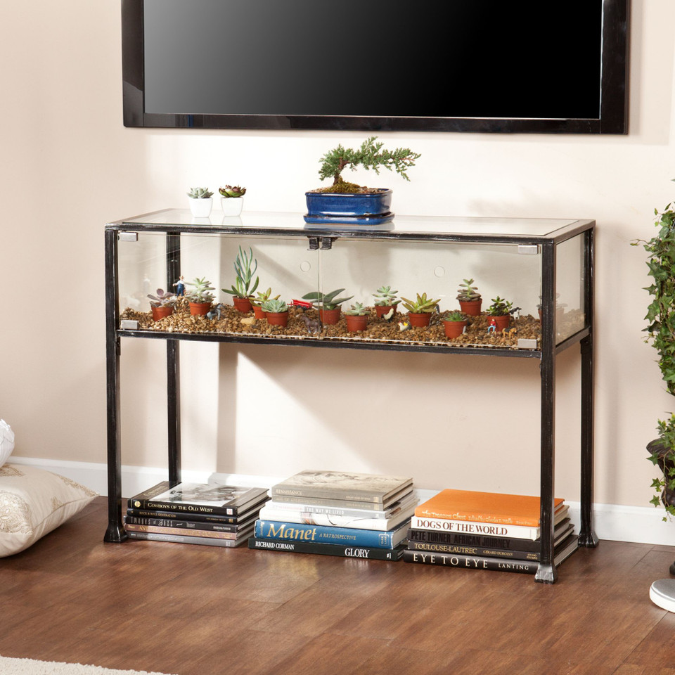42.5" Black & Clear Contemporary Terrarium Display Console Table ...