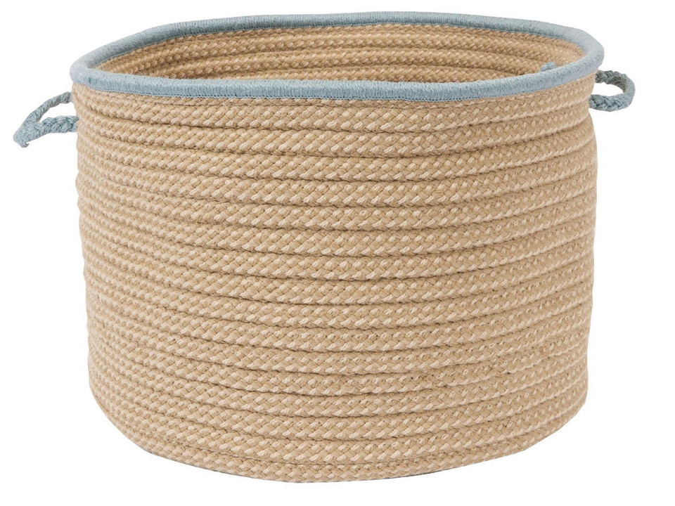 14" Sky Blue Rustic Round Braided Basket | Christmas Central