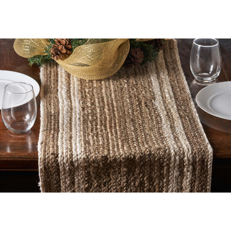 80" Tan & Ivory Hand Woven Bordered Rectangular Table Runner ...