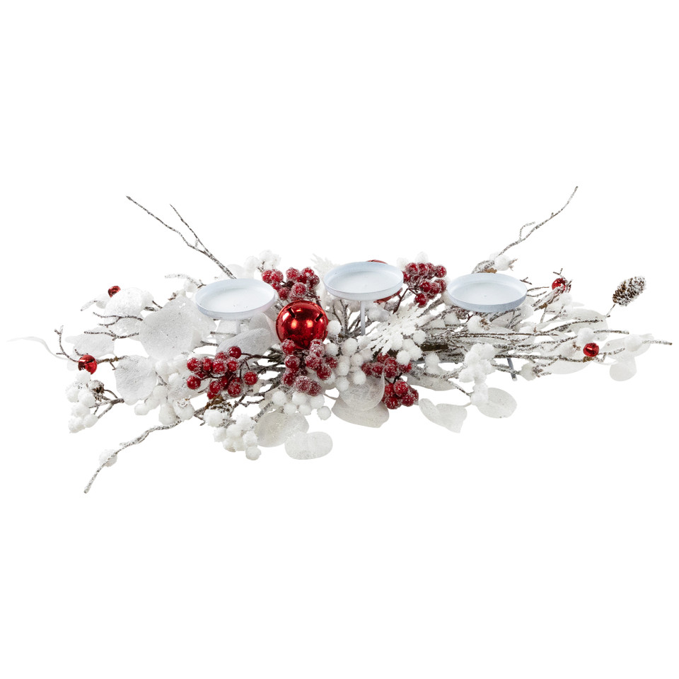 Berries & Snowflakes Christmas Pillar Candle Holder - 24" - Red & White ...