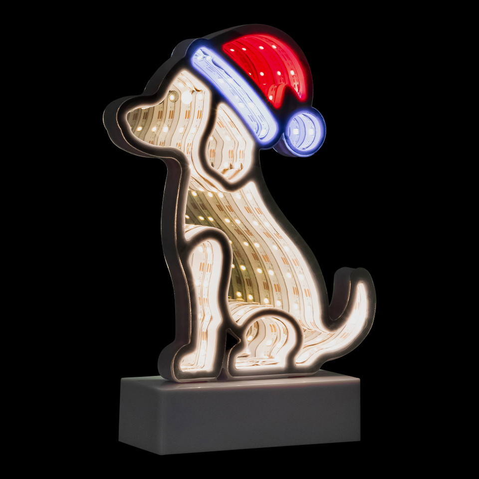 LED 3D Christmas Dog with Santa Hat Infinity Mirror - 8" | Christmas ...