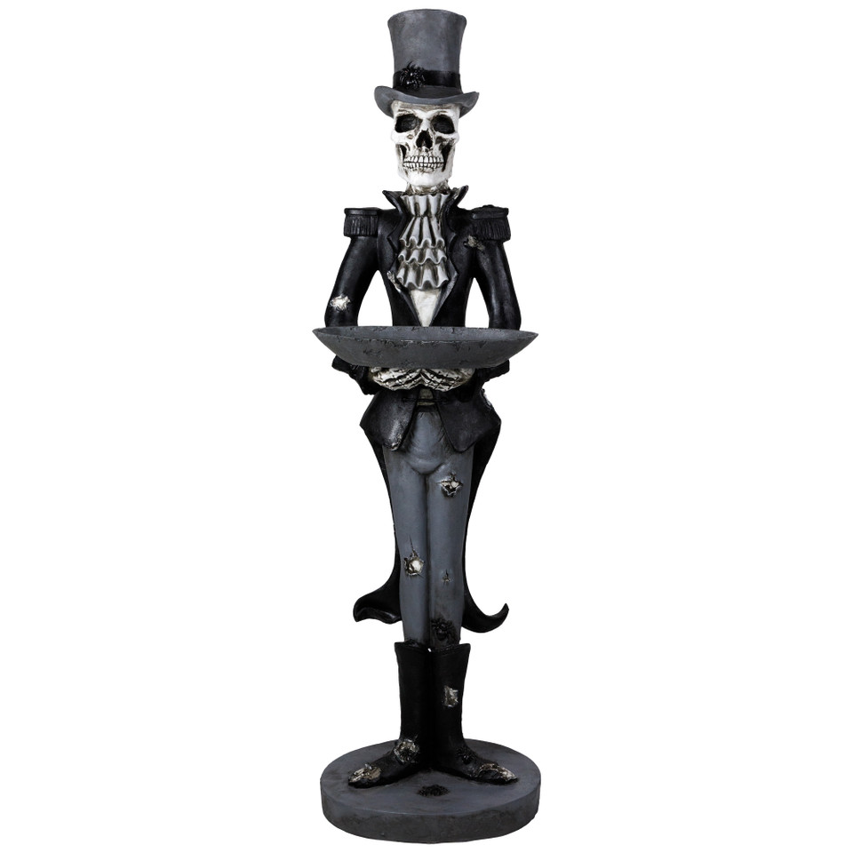 Skeleton Butler Holding Tray Halloween Figure - 4.5' | Christmas Central