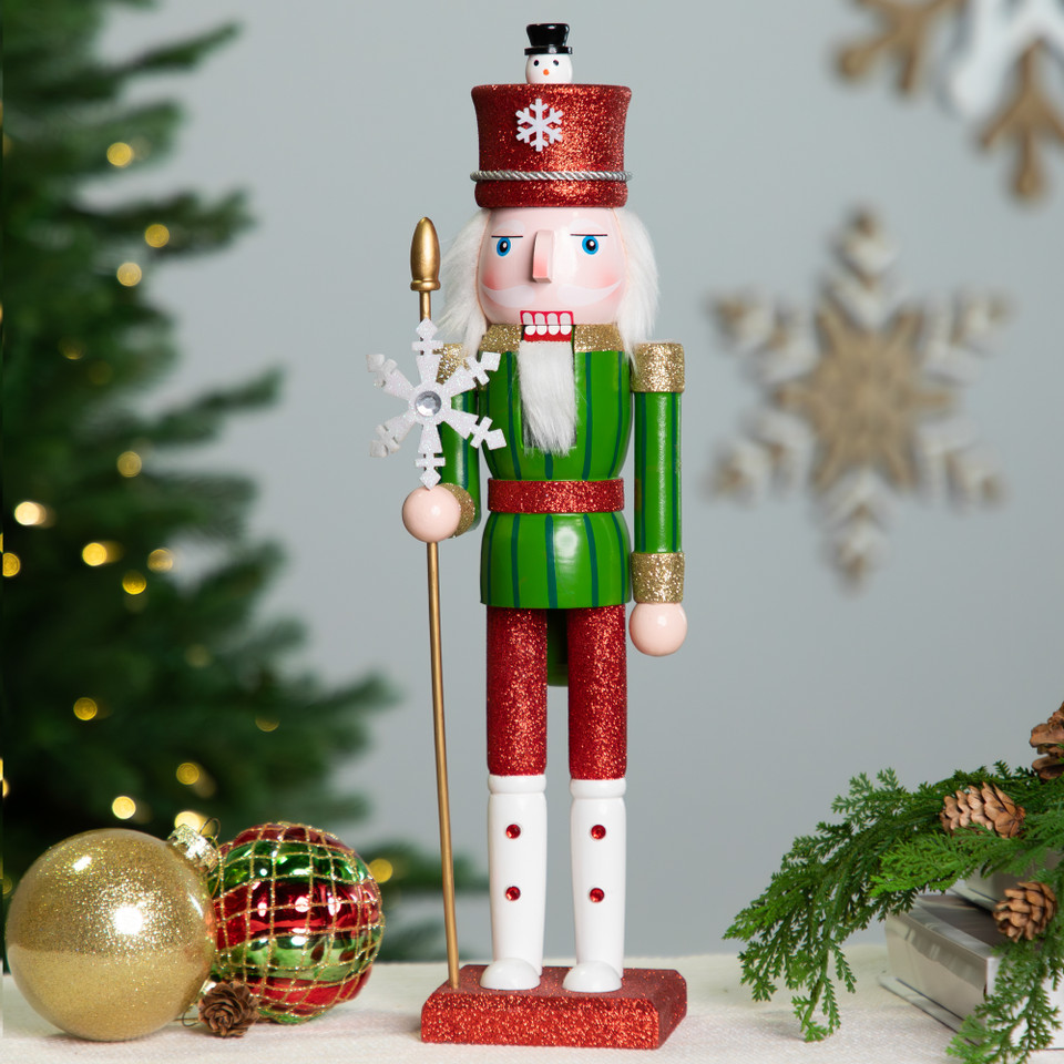 Glittered Nutcracker with Snowflake Scepter Christmas Figure - 15 ...