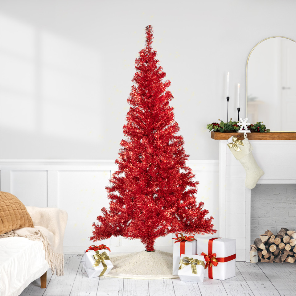 Artificial Tinsel Christmas Tree - 6' - Red - Unlit | Christmas Central