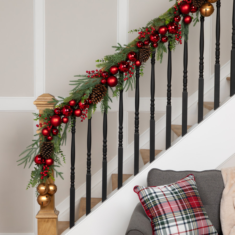 Mixed Foliage with Jingle Bells & Ornaments Artificial Christmas ...