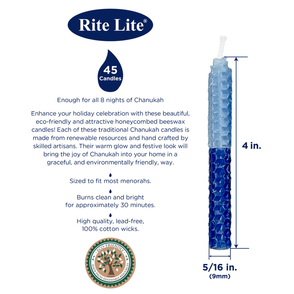 Two-Tone Honeycomb Beeswax Hanukkah Candles - 4" - Blue - 45ct ...