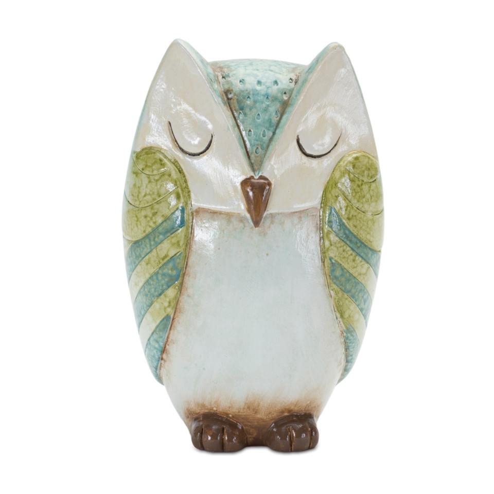 Set of 3 Green & Blue Owl Tabletop Figurines 7.25" | Christmas Central