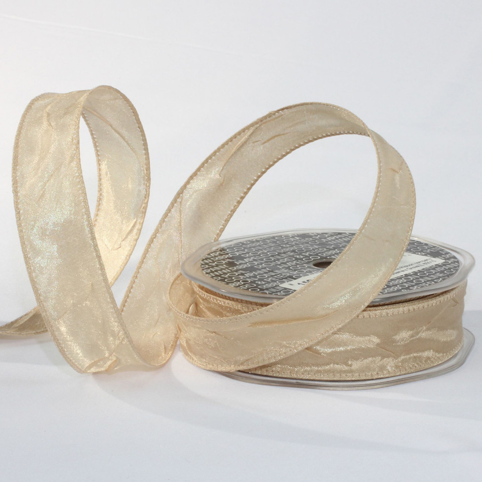 Soft Champagne Crinkled Satin Wired Craft Ribbon 1" x 54 Yards ...