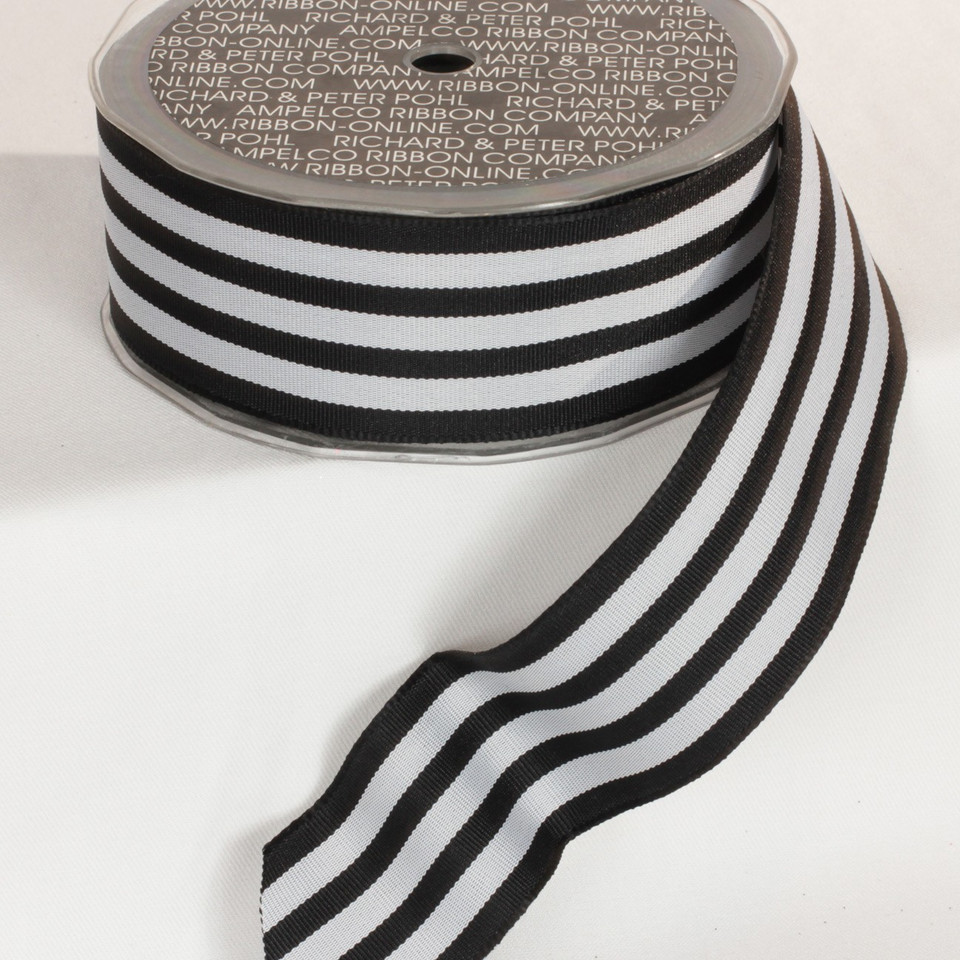 Black & Gray Striped Wired Craft Ribbon 1.5" x 27 Yards | Christmas Central