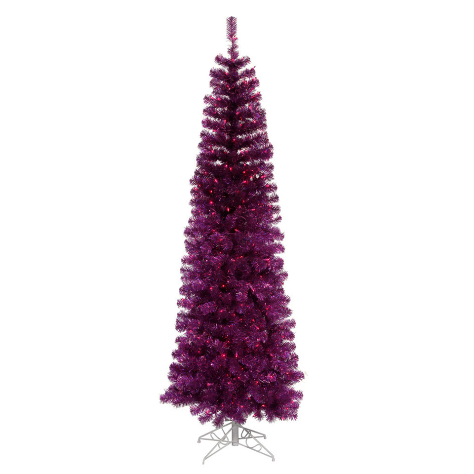 10' Pre-Lit Pencil Pine Artificial Christmas Tree - Purple Lights ...
