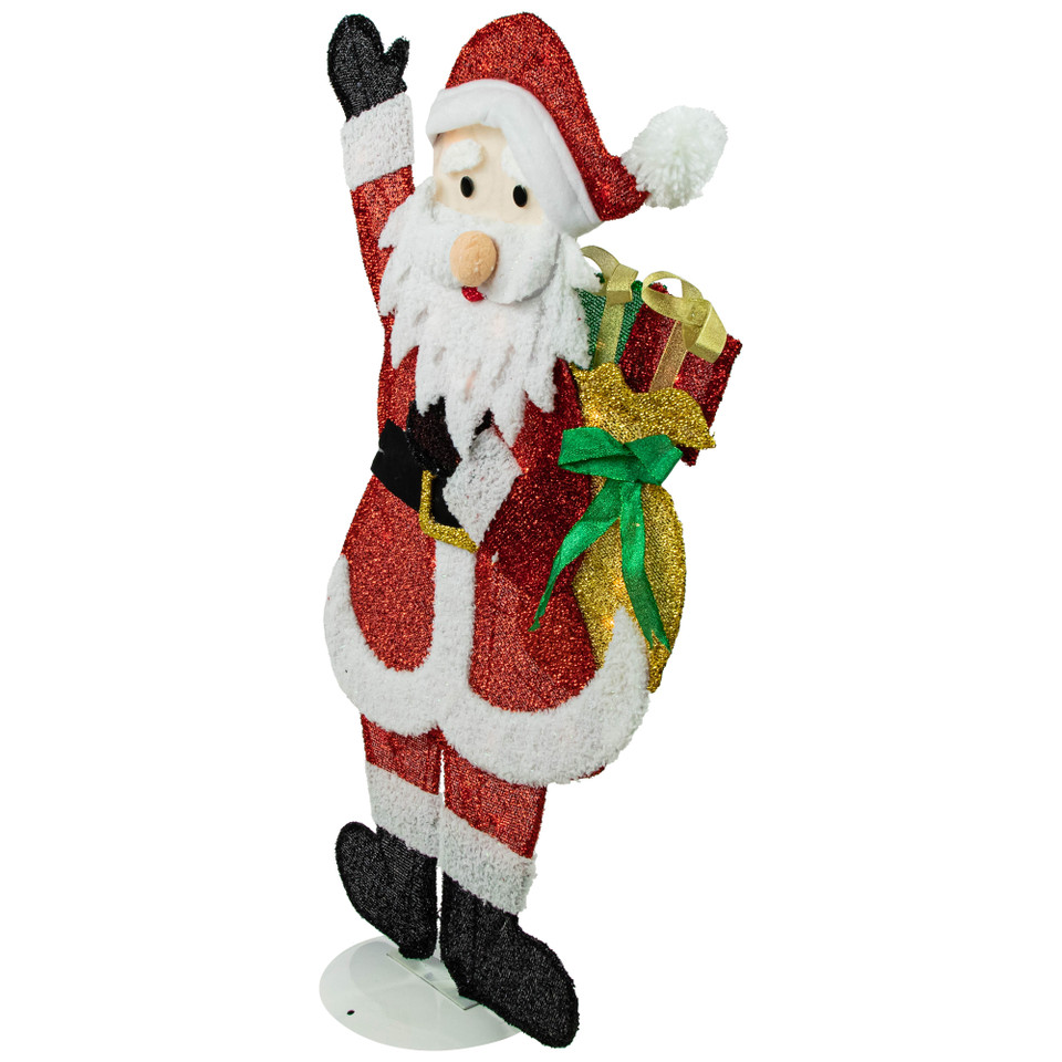 32" Red & White Lighted Waving Santa with Gifts Christmas Outdoor ...