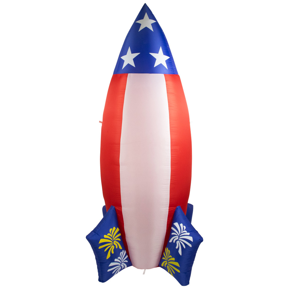 8' White & Red Inflatable Lighted Rocket Outdoor Decor | Christmas Central