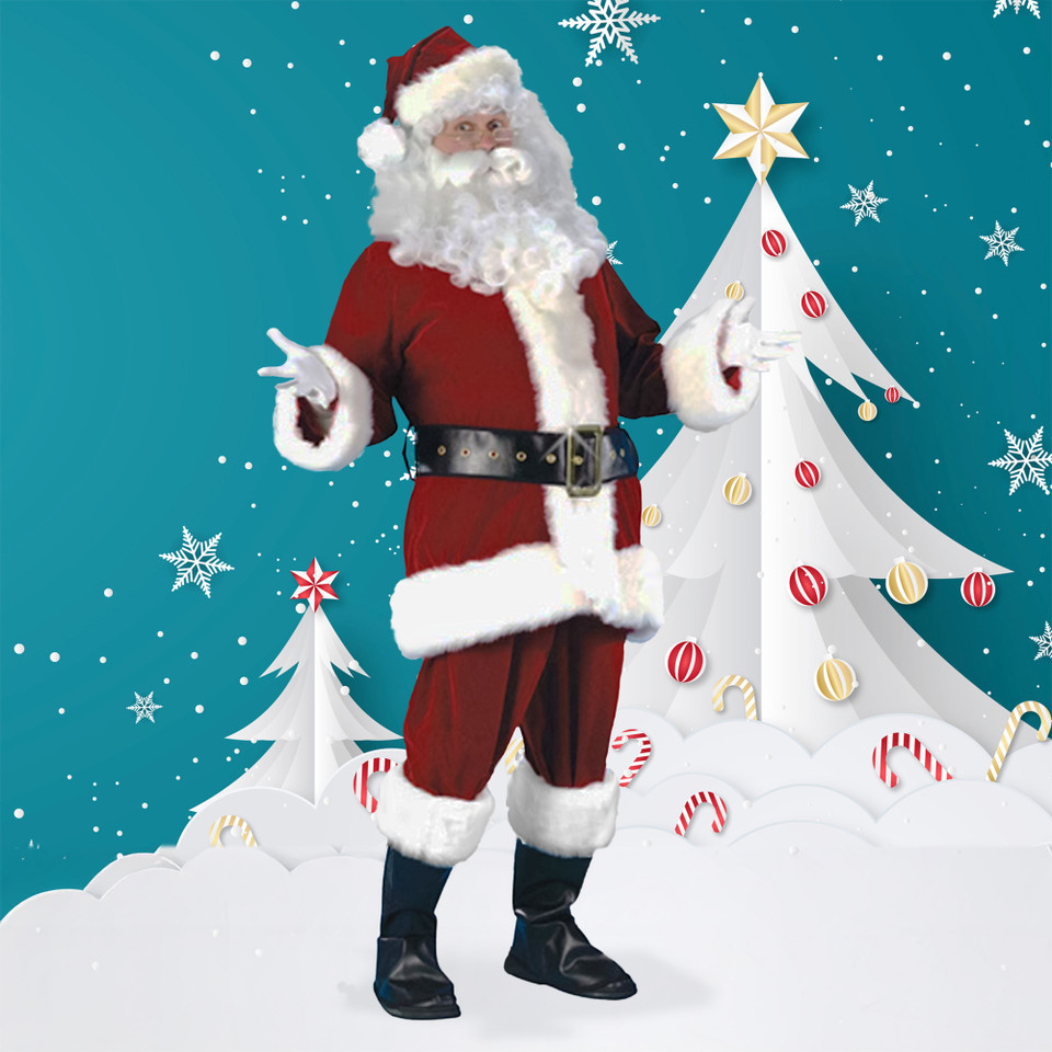 Red & White Plush Velour Santa Claus Women Christmas Costume Suit ...
