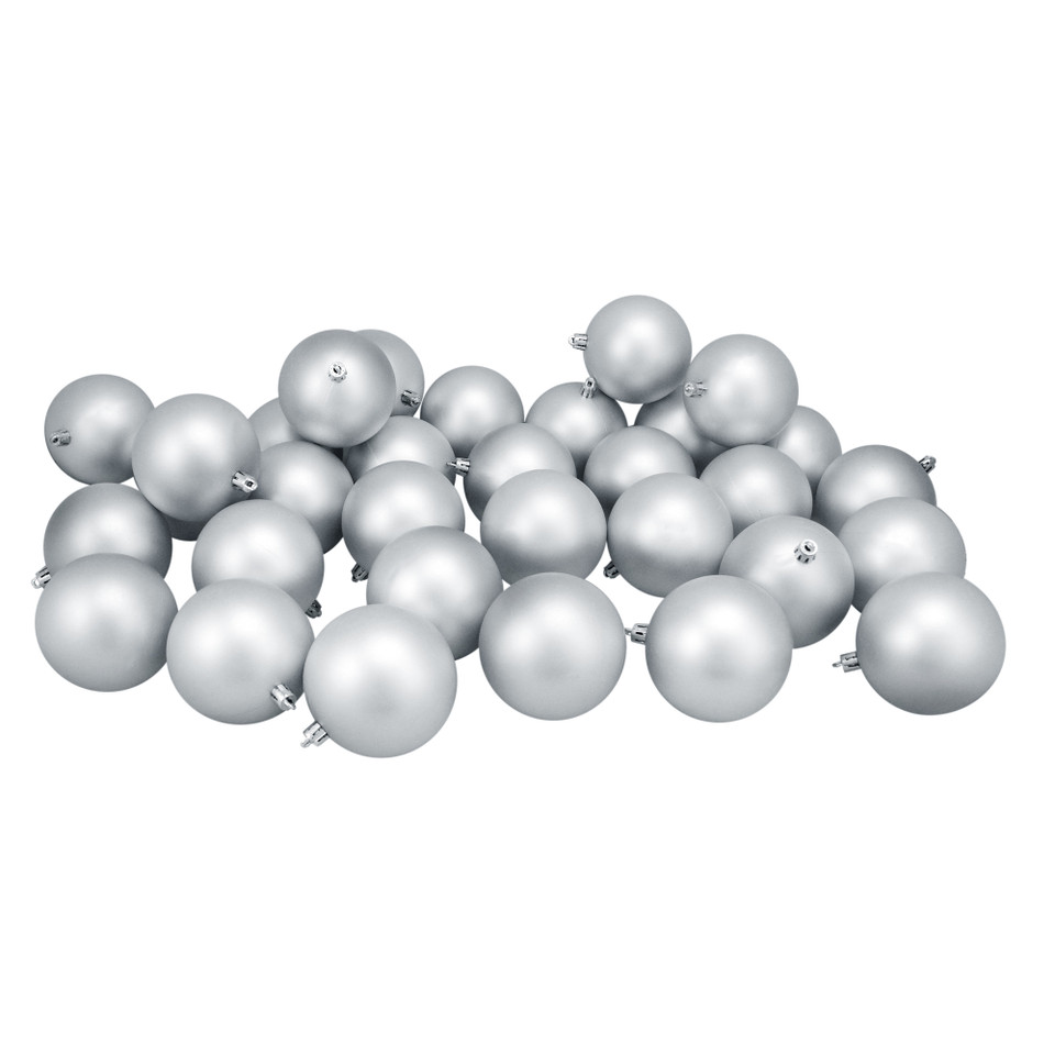 32ct Matte Silver Shatterproof Christmas Ball Ornaments 3.25" (80mm ...