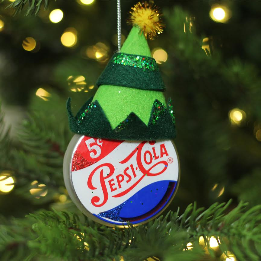 Green & Gold Hat on Pepsi Logo Puck Shaped Glass Christmas Ornament 4. ...