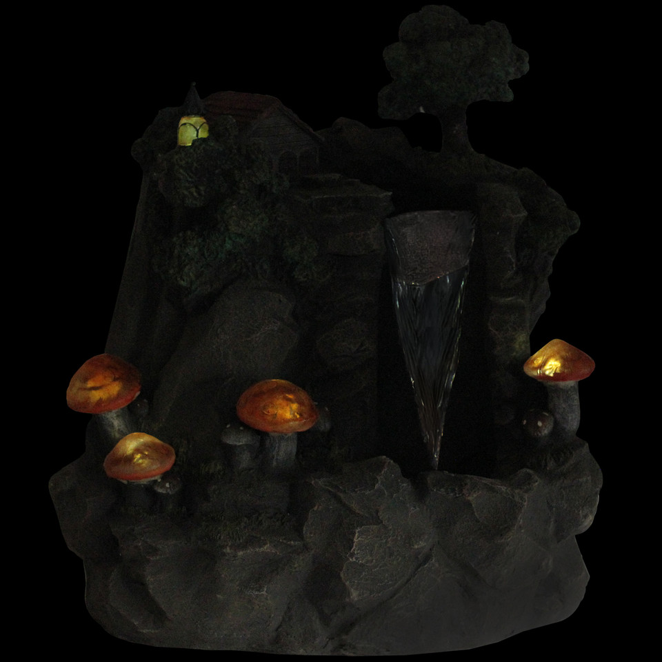 24.5" Solar LED Lighted Mushrooms By Waterfall Outdoor Patio Garden ...