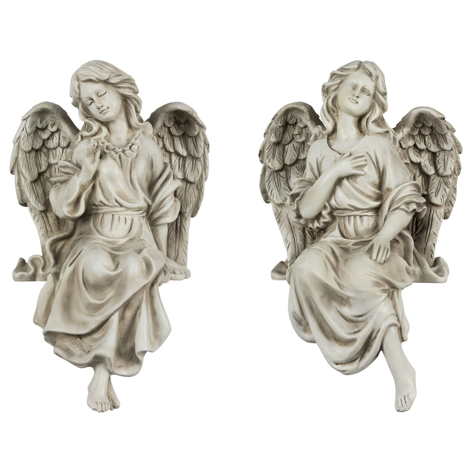 Set of 2 Decorative Sitting Angel Garden Statues 14" | Christmas Central
