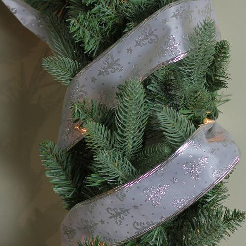 Pearl White & Silver Glitter Trees Wired Christmas Craft Ribbon 2.5 x ...