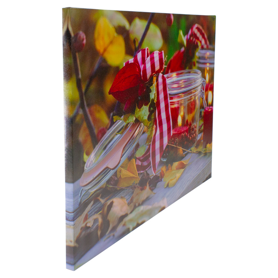 LED Lighted Fall Candle & Berries Canvas Wall Art 23.5" x 15.75 ...