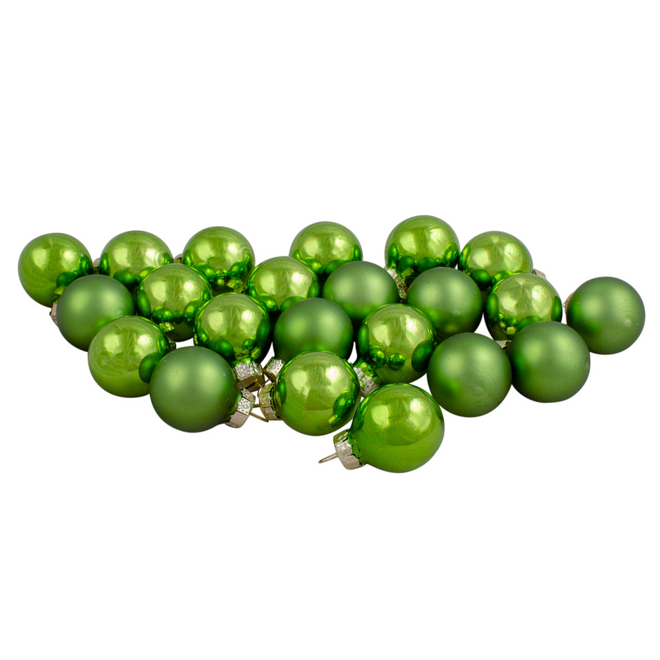 24ct Kiwi Green 2-Finish Glass Ball Christmas Ornaments 1" (25mm ...