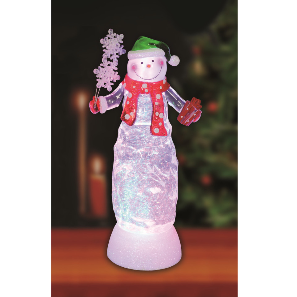 11" Swirling Glitter LED Lighted Snowman with Gift Christmas Decoration ...