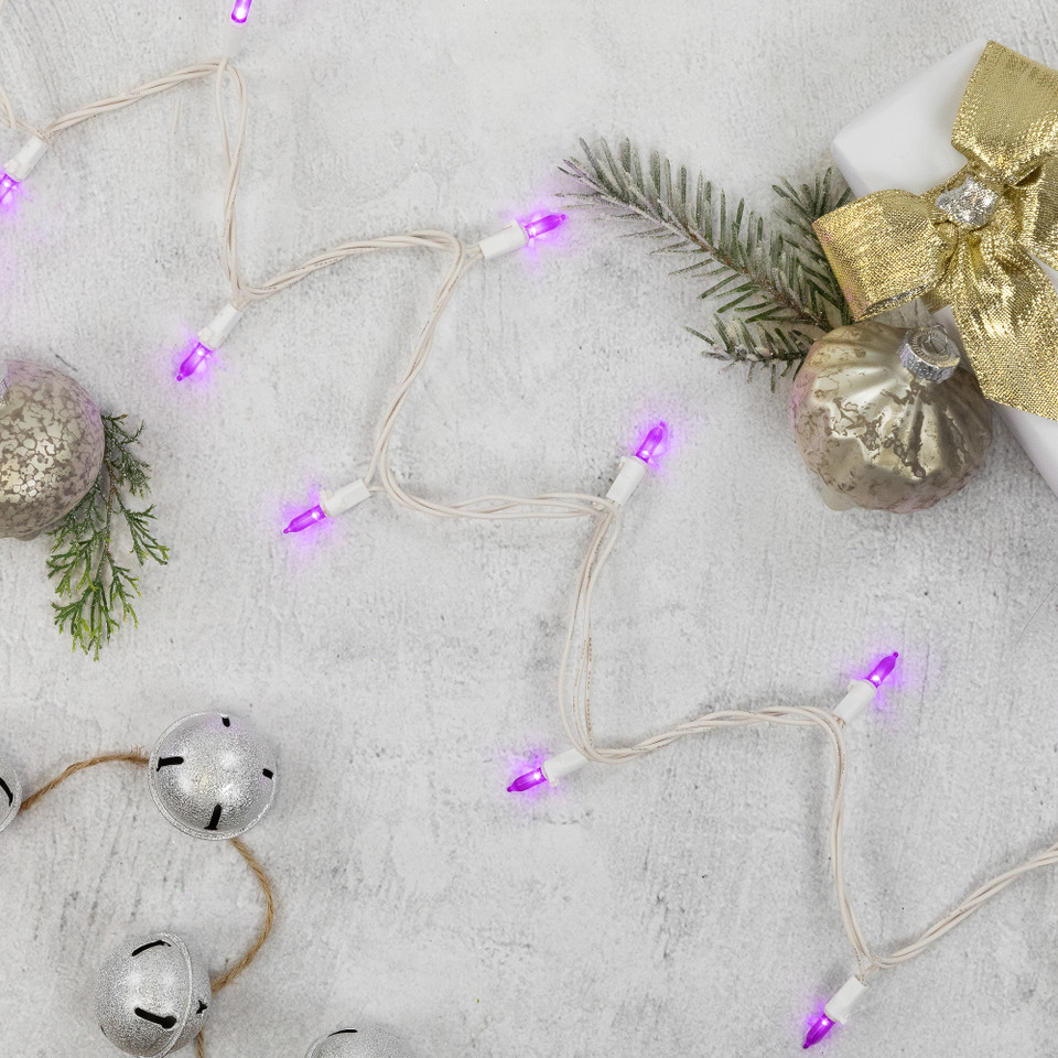 50-Count Purple LED Mini Christmas Lights, 16.25 ft White Wire ...