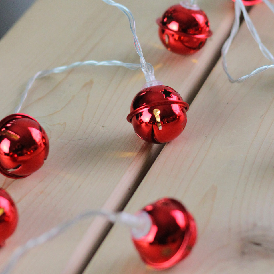 10 Battery Operated Red LED Jingle Bell Novelty Christmas Lights - 4.6 ...