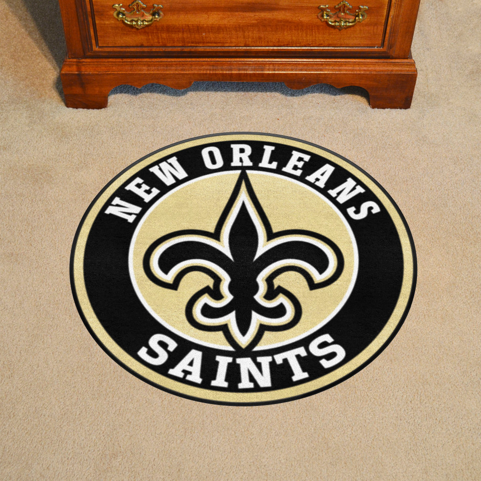 27" Gold & Black Contemporary NFL Saints Round Area Rug | Christmas Central