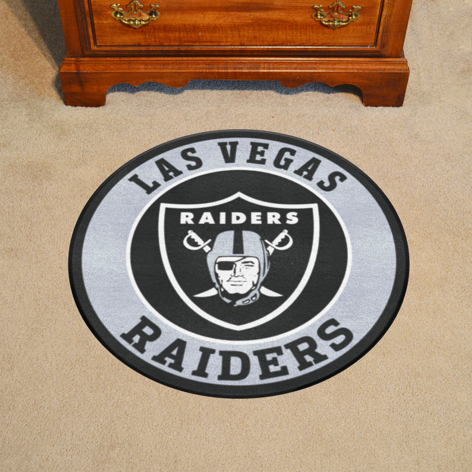 27" Gray & Black Contemporary NFL Raiders Round Area Rug | Christmas ...