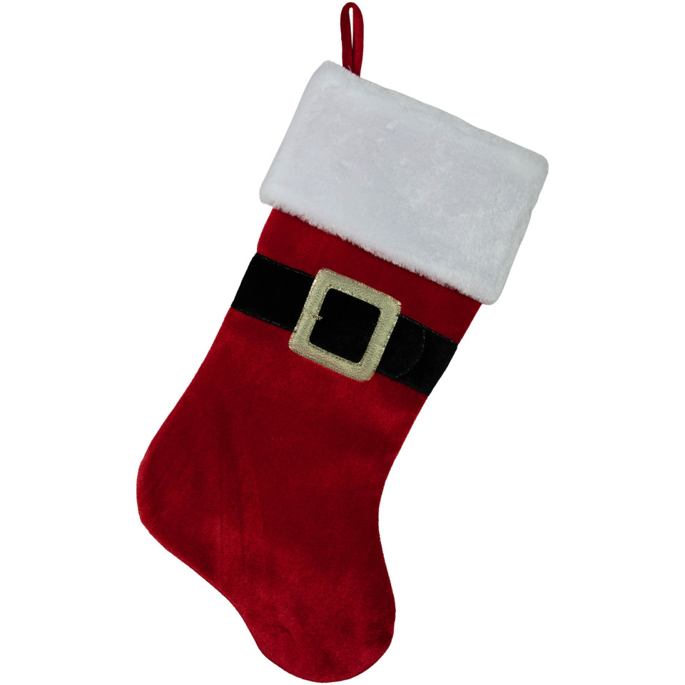 20" Red & White Velveteen Santa Claus Belt Buckle Christmas Stocking ...