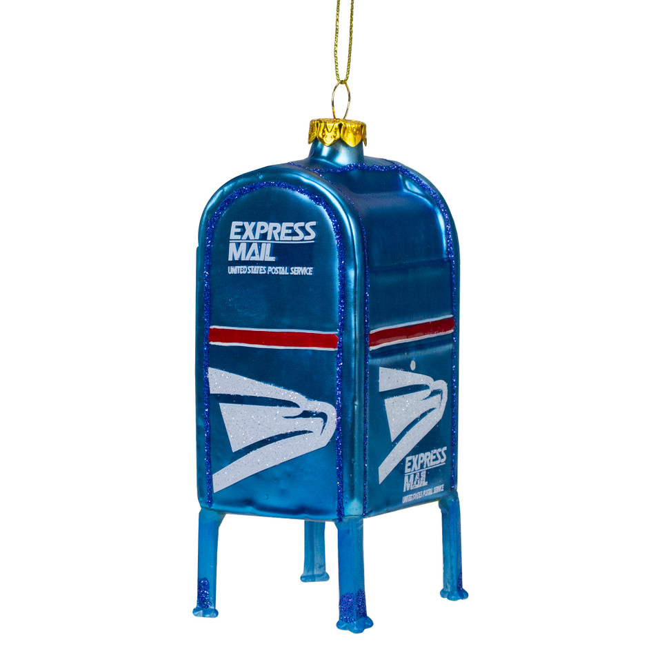 4.5" Shiny Blue "Express Mail" USPS Mailbox Glass Christmas Ornament ...