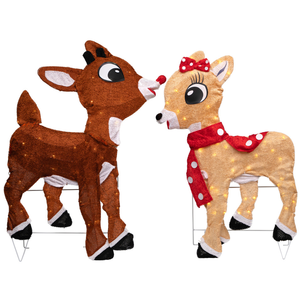 Set of 2 Lighted Rudolph & Clarice Outdoor Christmas Decorations, 32 ...