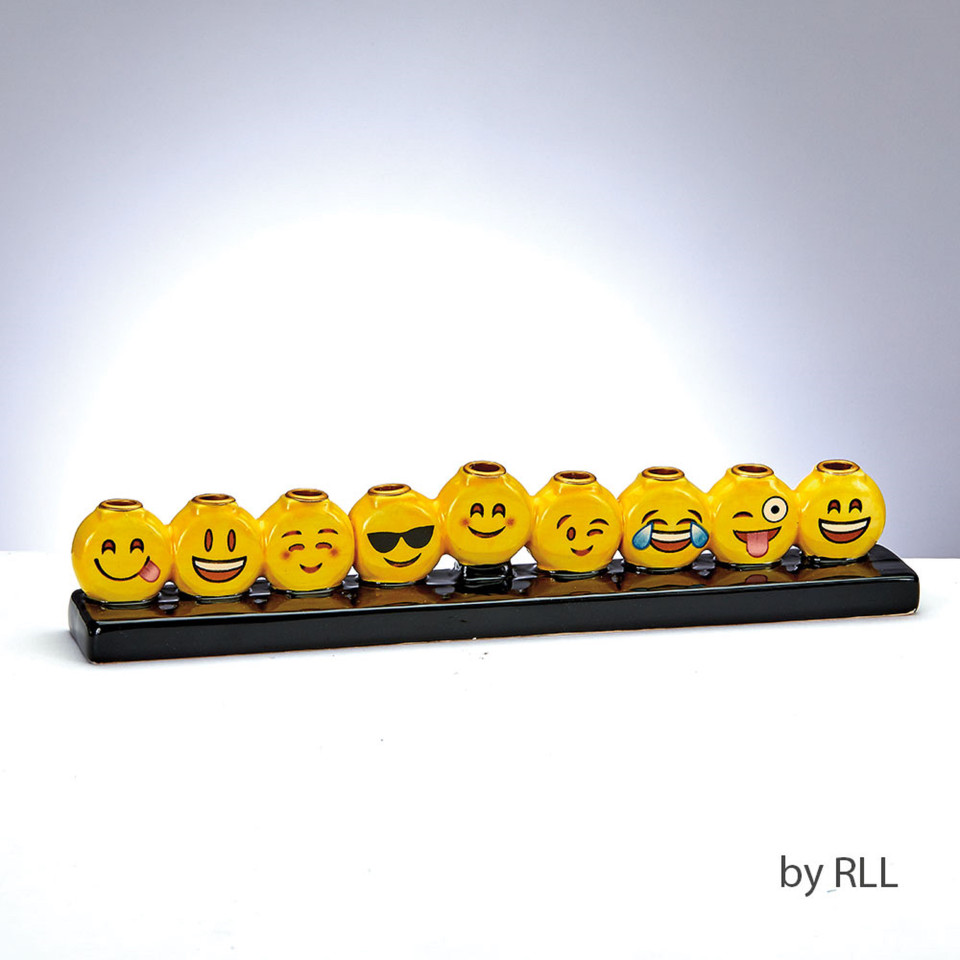 10.75" Yellow & Black Emoticon Hand Painted Hanukkah Menorah ...