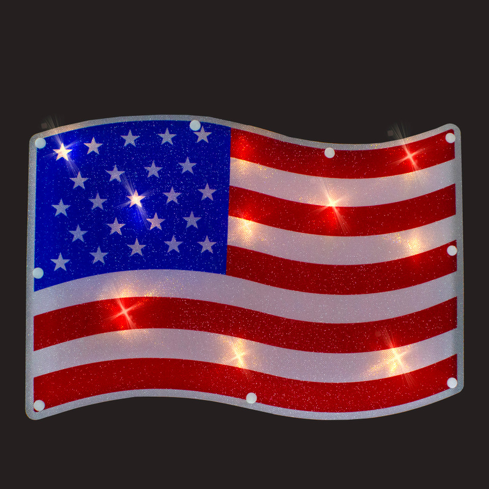 13.25" Red & White LED Lighted Patriotic American Flag Window ...