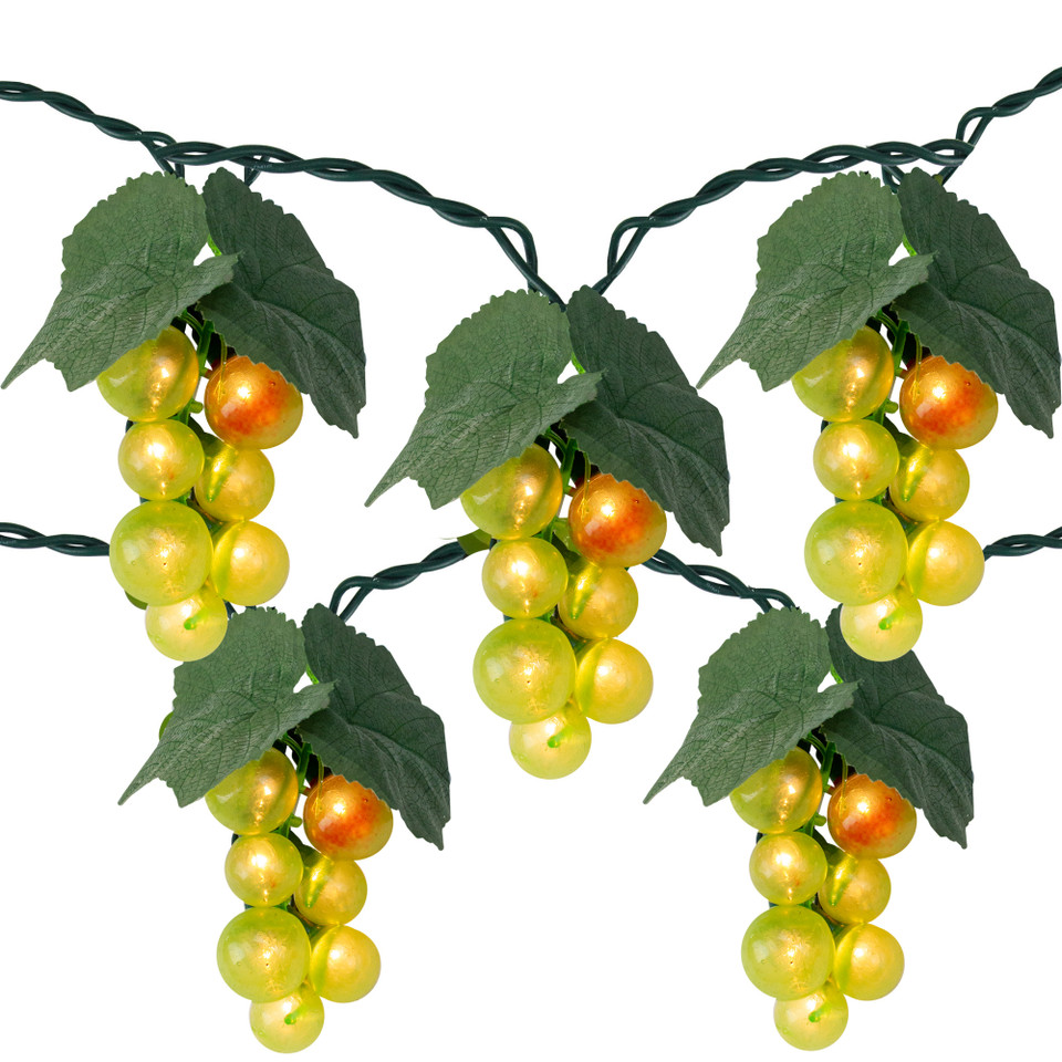 5-Count Green Grape Cluster Outdoor Patio String Light Set, 6ft Green ...