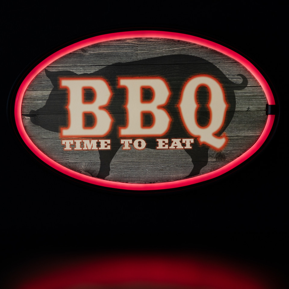 LED BBQ Time To Eat Neon Lighted Wall Sign - 16.25" - Black & Red ...