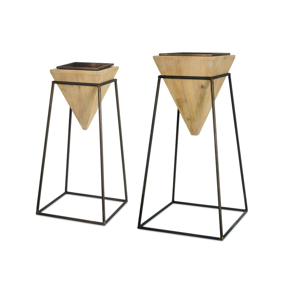 Set of 2 Modern Design Metal Frame Planters 32" | Christmas Central